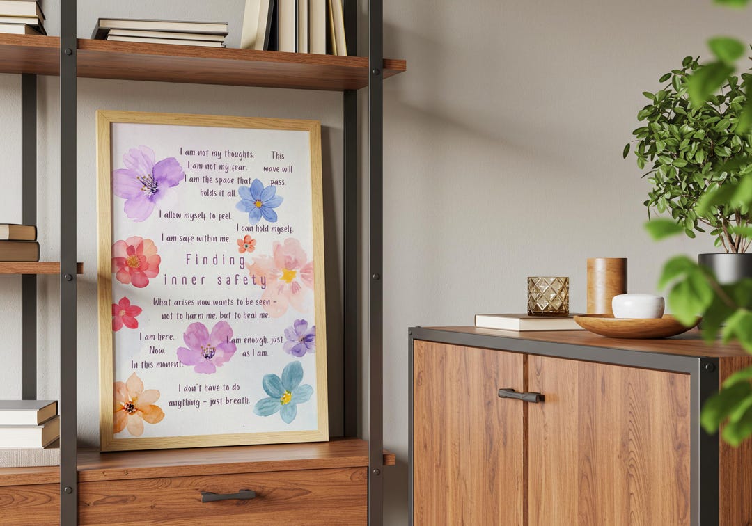 Finding Inner Safety Affirmation Wall Art – Floral Self Love Quote ...