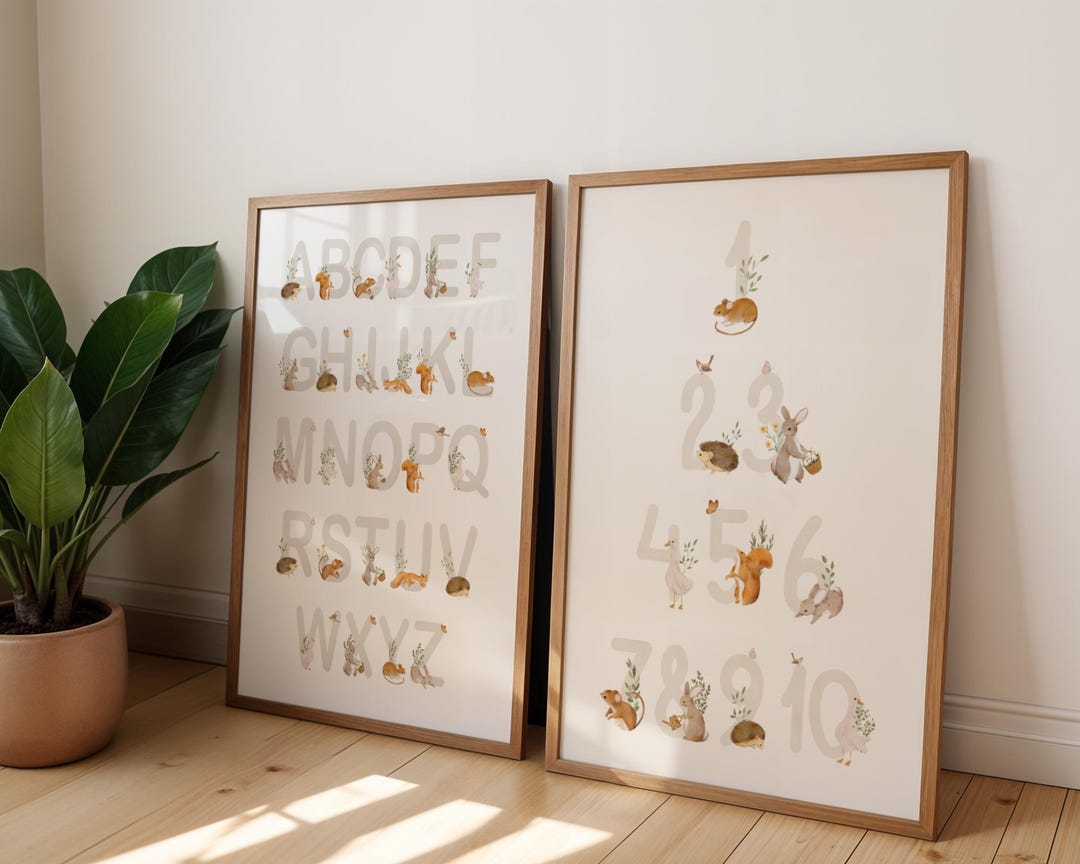 Woodland Animal ABC 123 Poster Set – Digital Download Nursery Alphabet ...