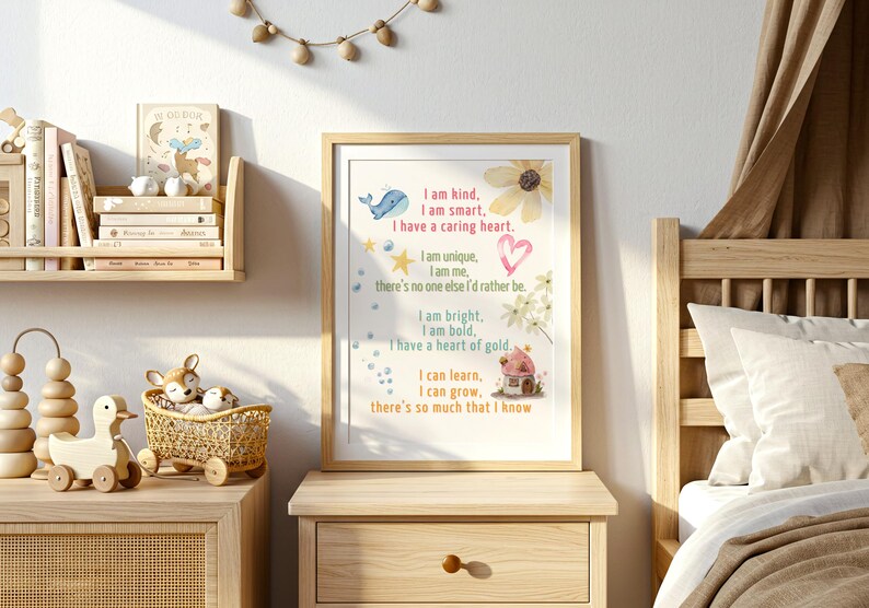 Digital Kids Affirmation Poster – I Am Kind I Am Unique – Positive ...
