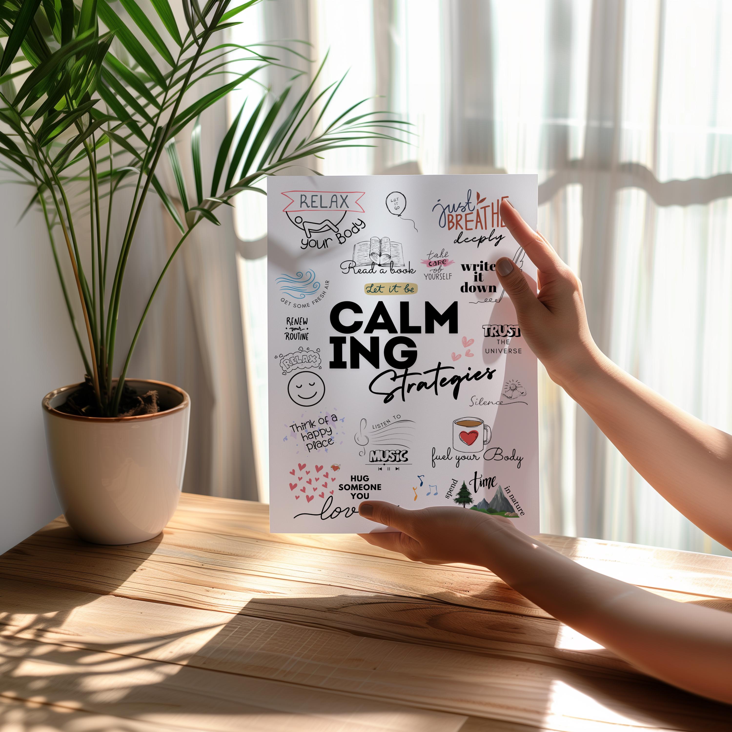 Calming Strategies Poster – Mental Health Art, Relaxation Decor ...