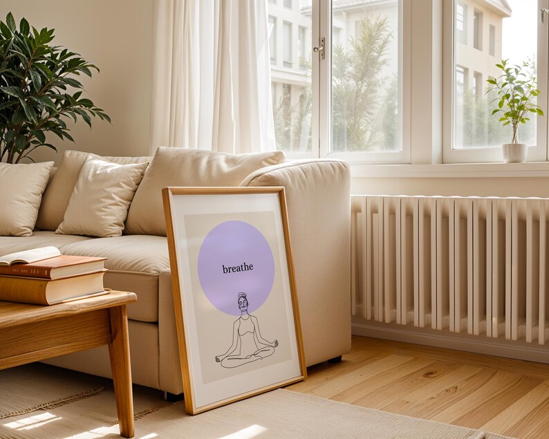 Breathe Poster, Breath Meditation Art, Yoga Wall Art, Mindfulness Decor ...