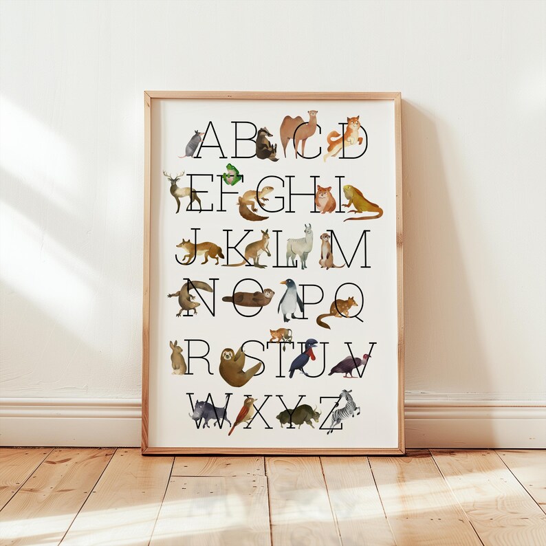 Animal Alphabet Poster for Kids – A to Z Animal ABC Wall Art ...