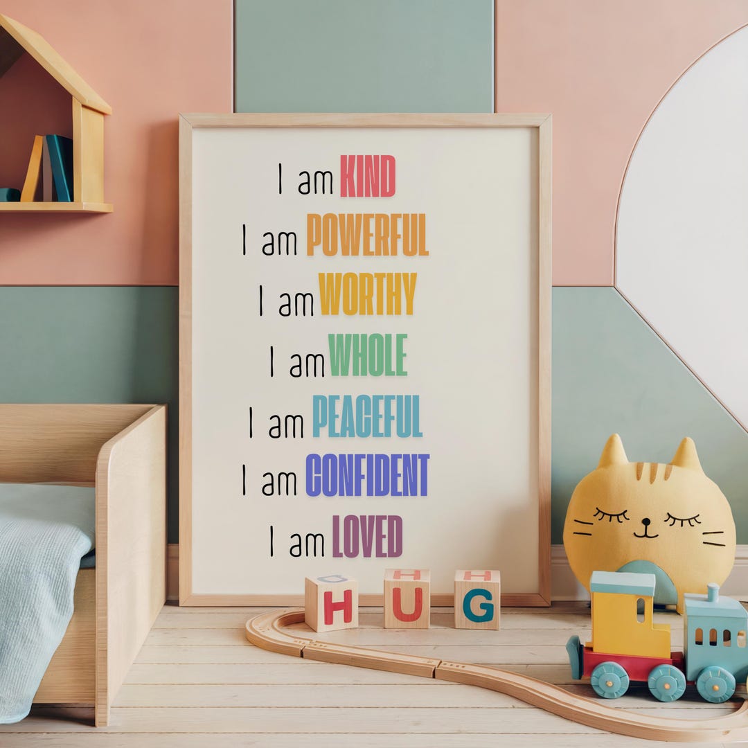 Kids Affirmation Poster – Rainbow Print, Positive Words Wall Art - Etsy