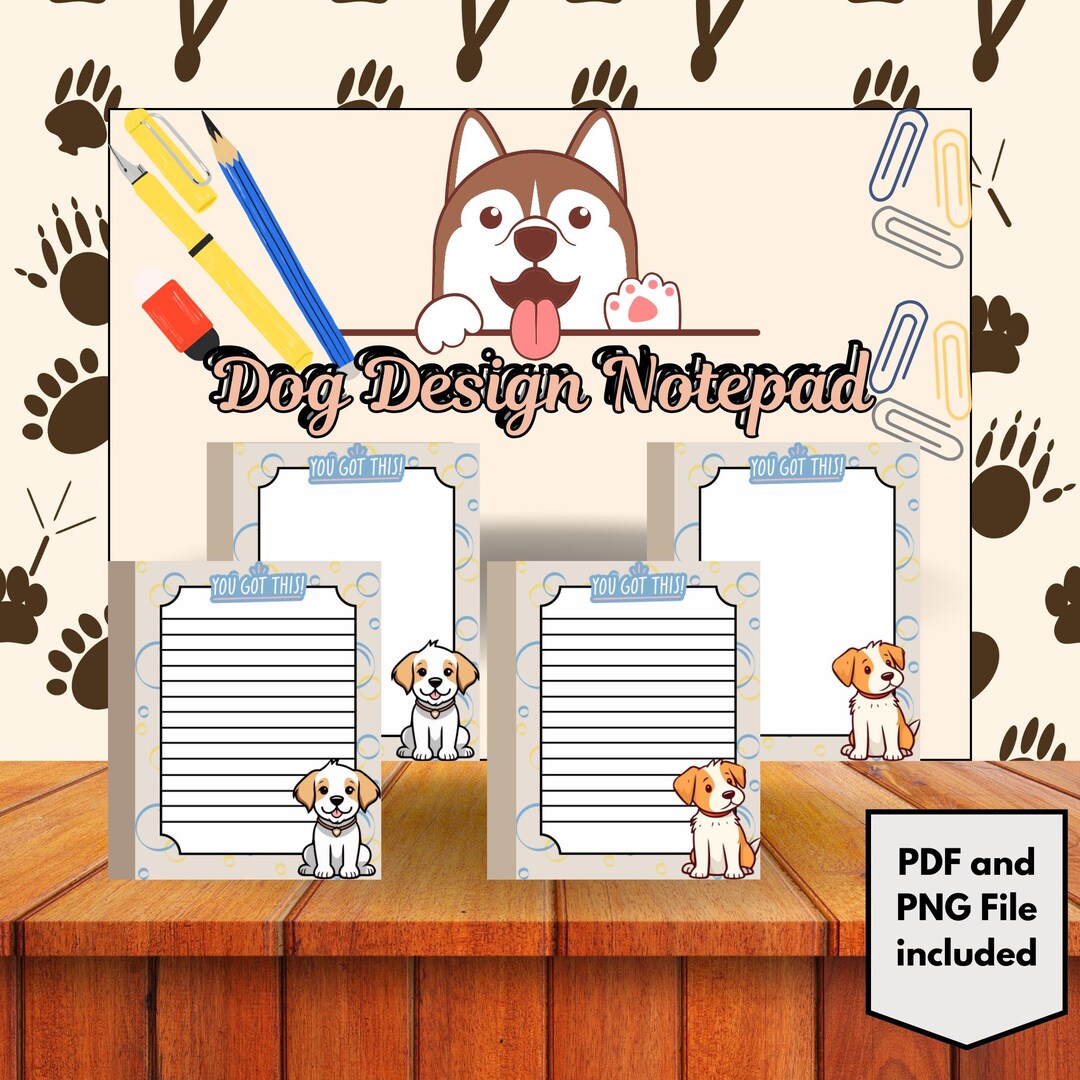 Cute Dog Designs Printable Notepad, Dog Lovers, Instant Download ...