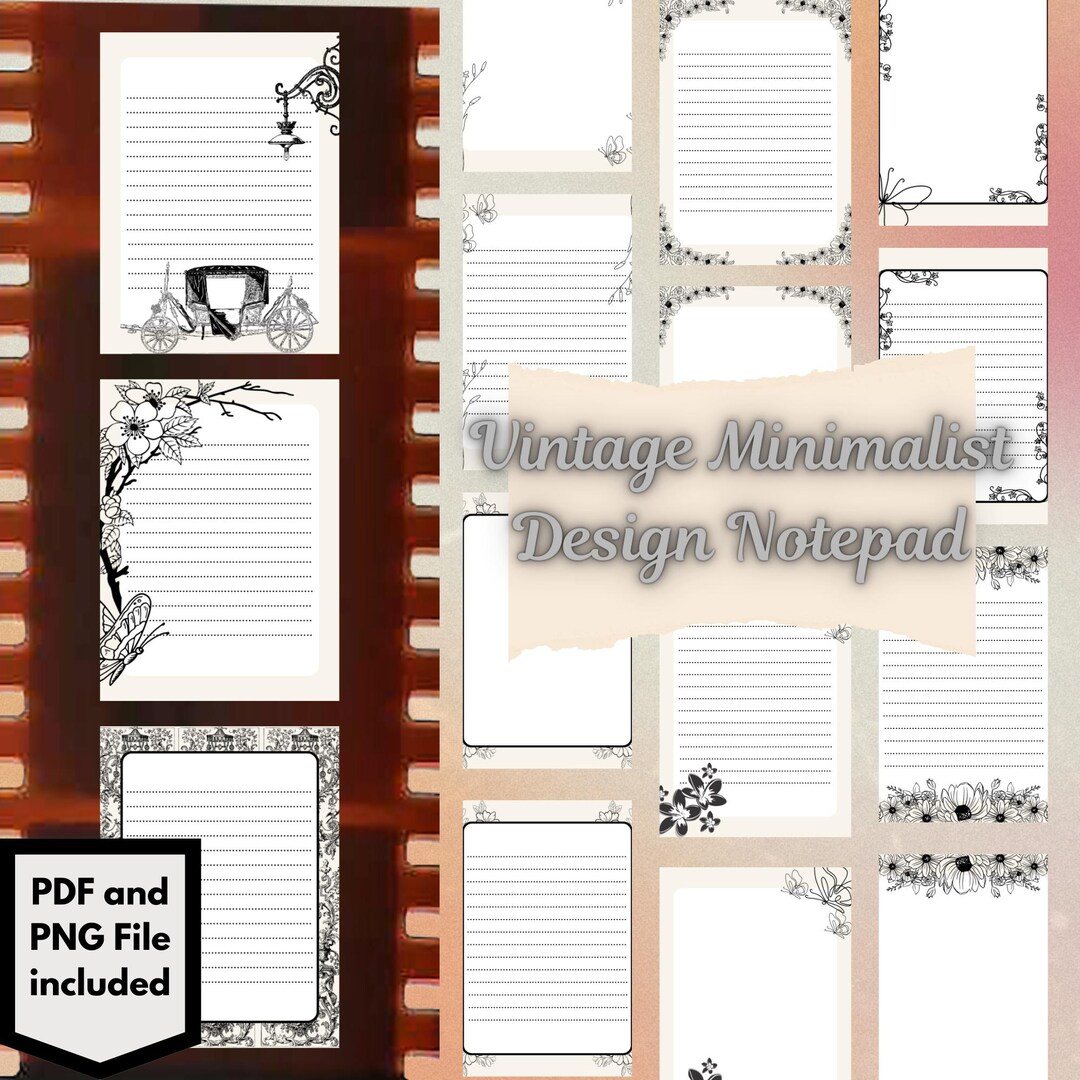 Vintage Printable Digital Notepad, Minimalist Printable Design Notepad ...