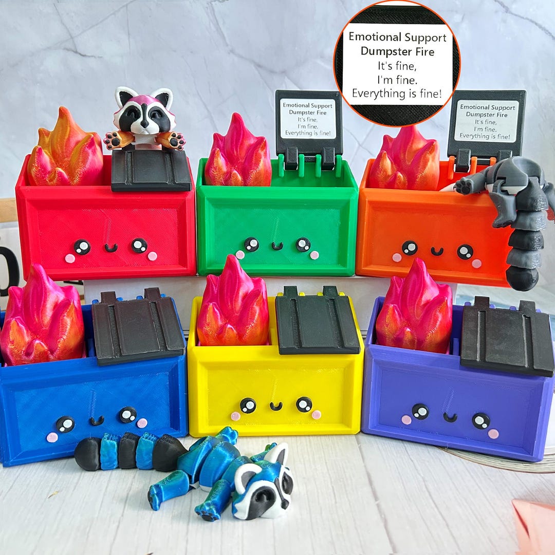 Cute Dumpster Fire Pen Holder,3d Printed Raccoon,dumpster Fire Office ...