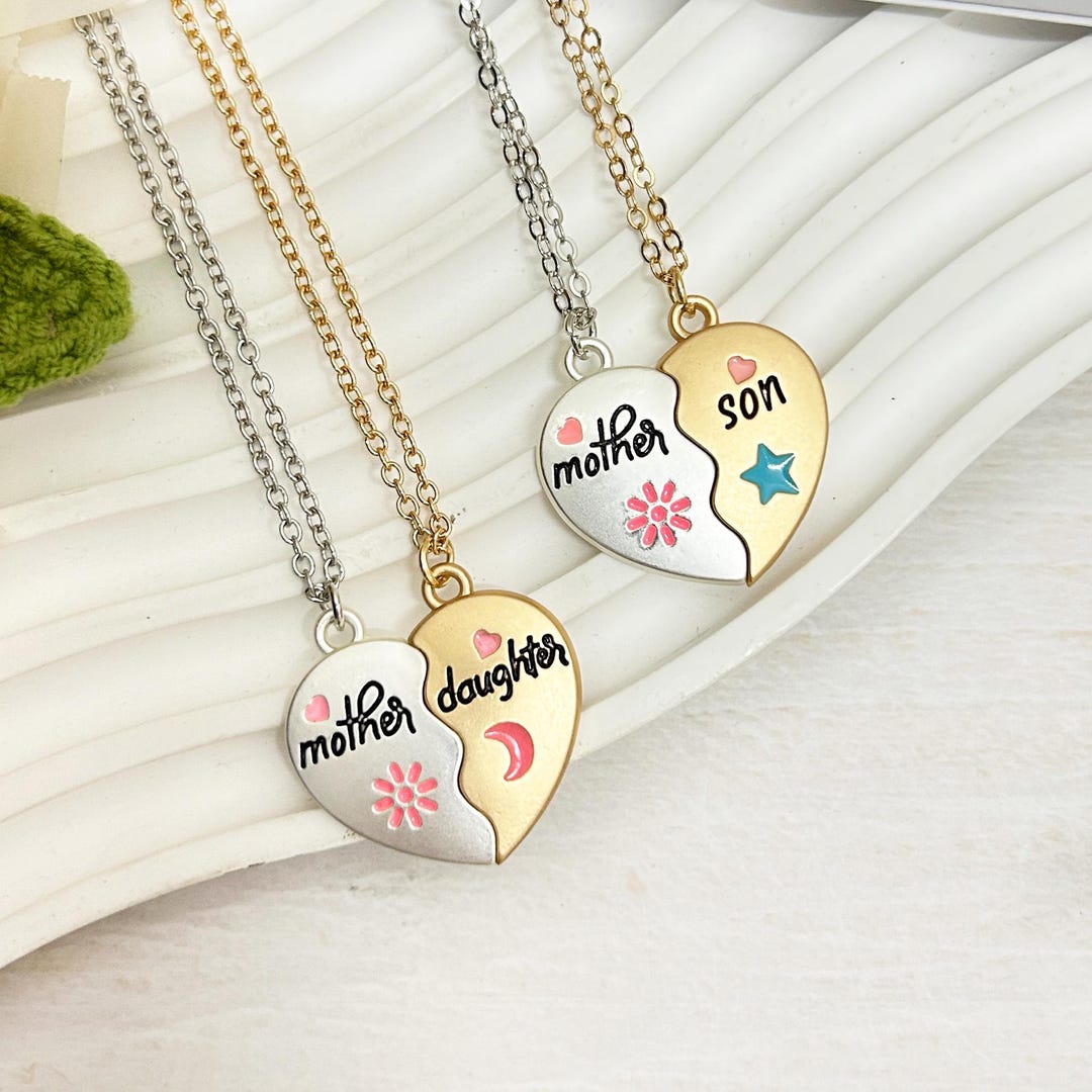 Mother Daughter/mother Son Heart Necklace Set,matching Necklaces ...
