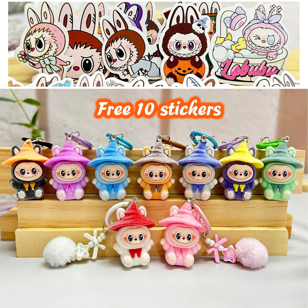 Mini Kawaii Labubu Plush Keychain,labubu Keychain,labubu With Hat ...