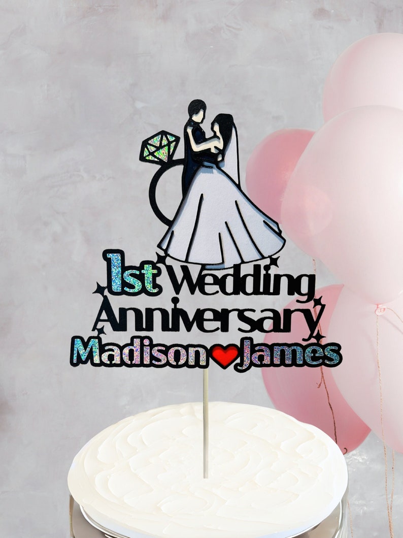 Anniversary Cake Topper, Custom Name Cake Topper, Diamond Ring Cake ...