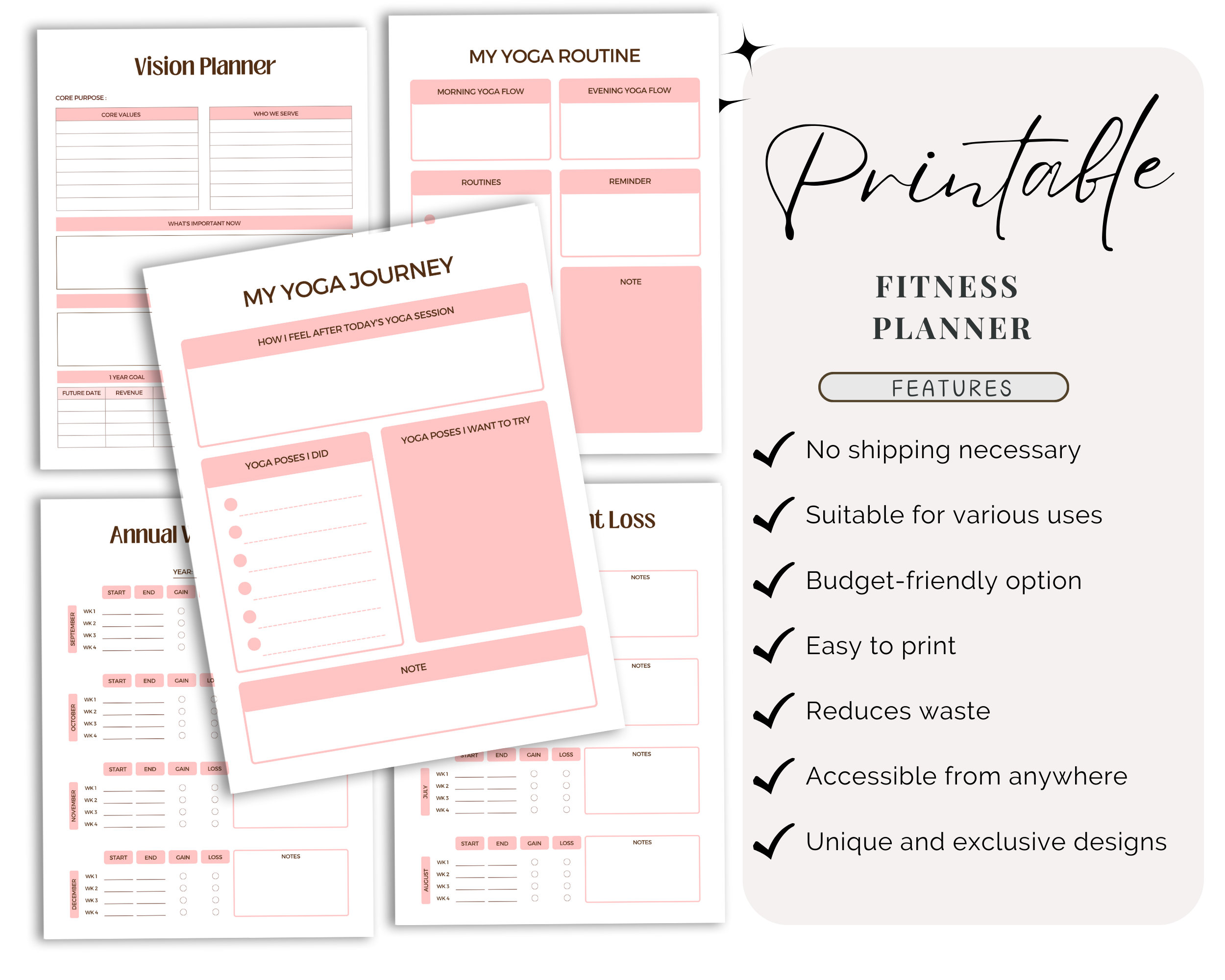 Daily Fitness Planner Bundle, Workout Tracker, Meal Planner, Gym ...
