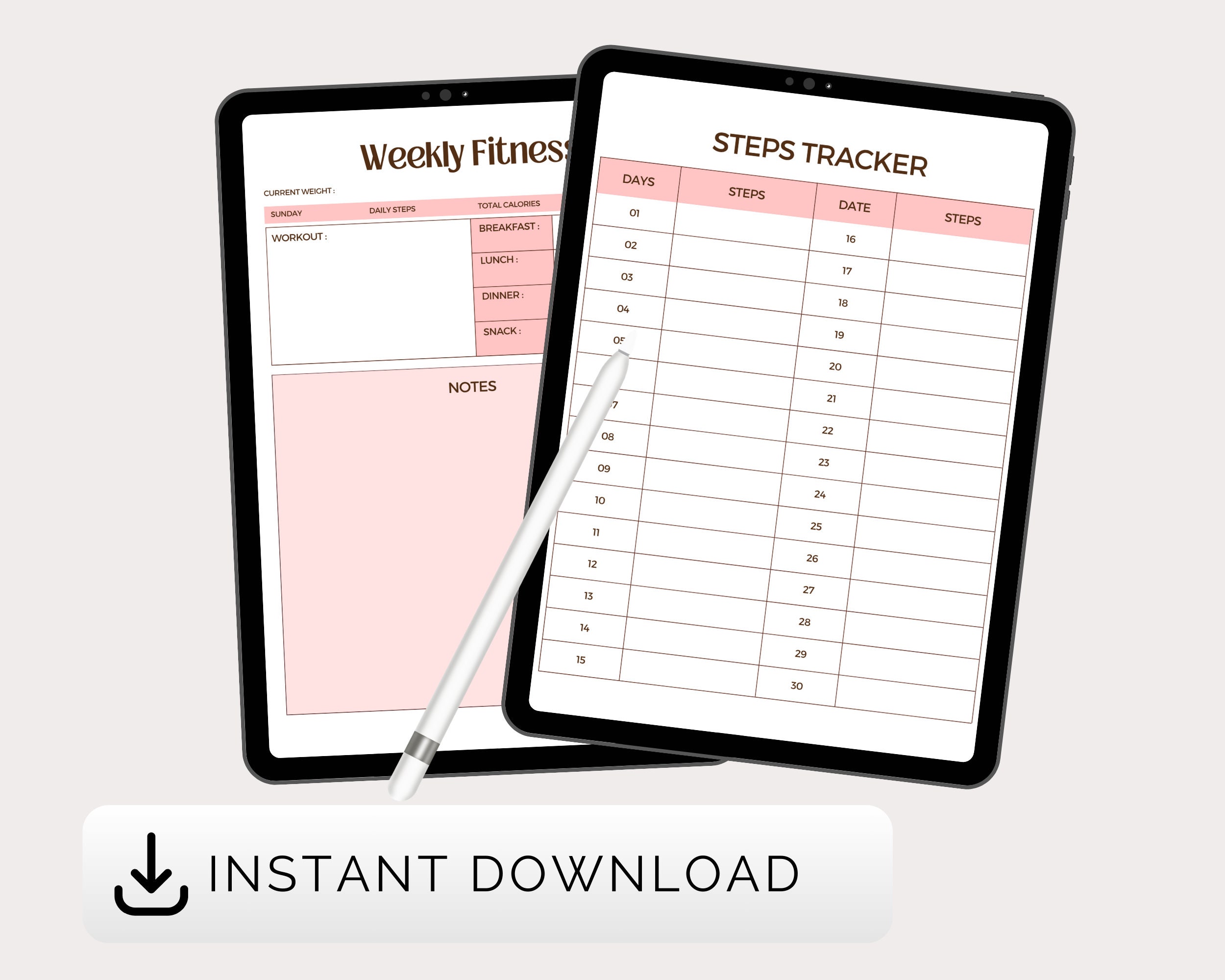 Daily Fitness Planner Bundle, Workout Tracker, Meal Planner, Gym ...