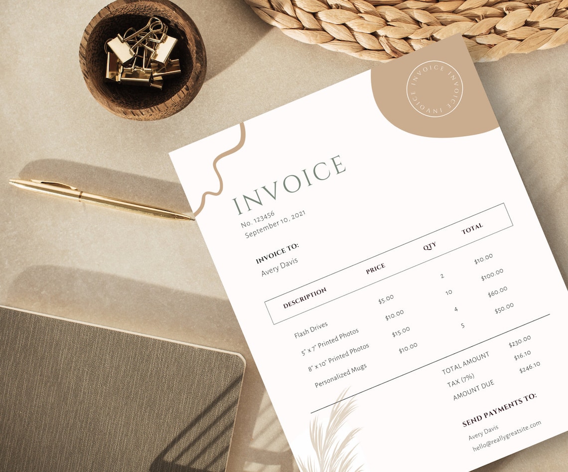Beige and White Aesthetic Minimalist Invoice, Simple Business Billing ...