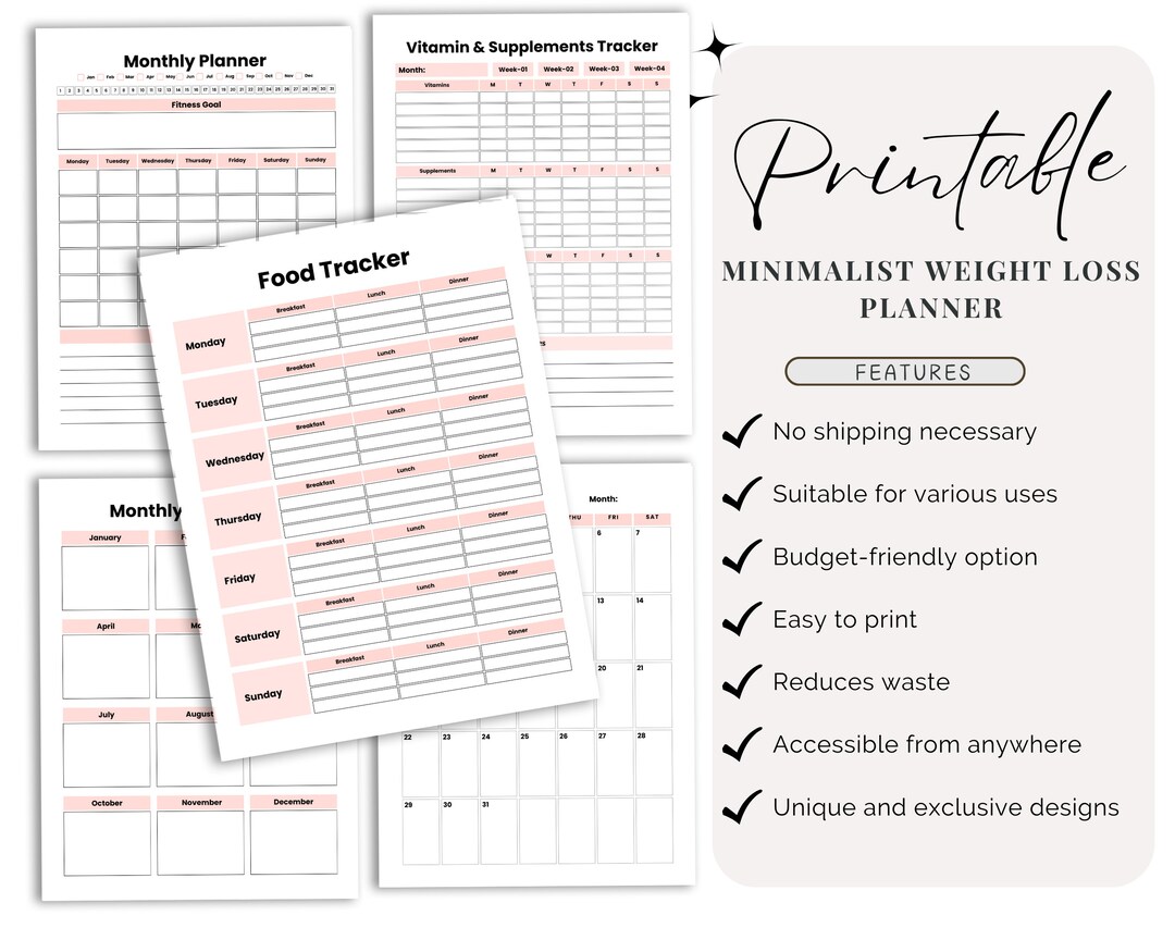 Minimalist Weight Loss Planner, Fitness Tracker Journal, Wellness ...