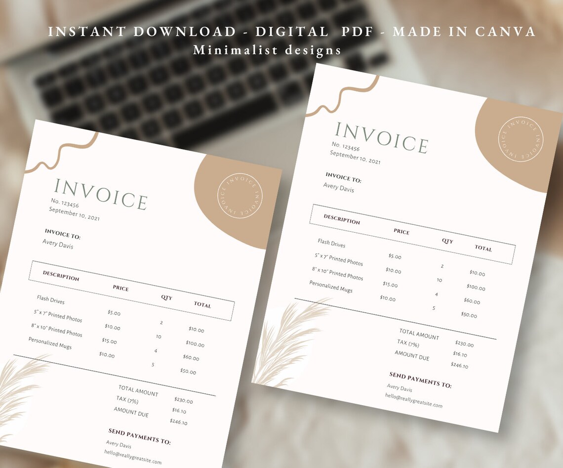 Beige and White Aesthetic Minimalist Invoice, Simple Business Billing ...
