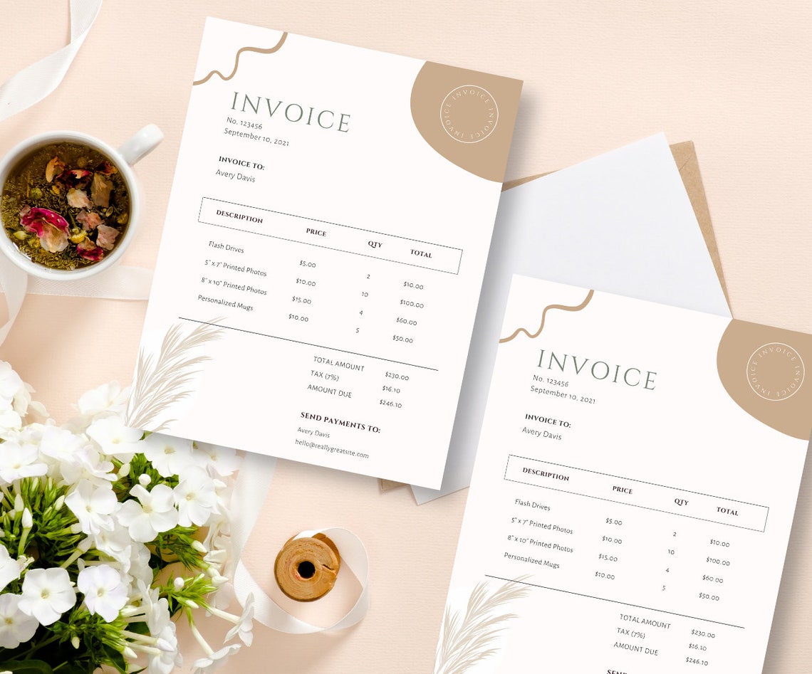 Beige and White Aesthetic Minimalist Invoice, Simple Business Billing ...