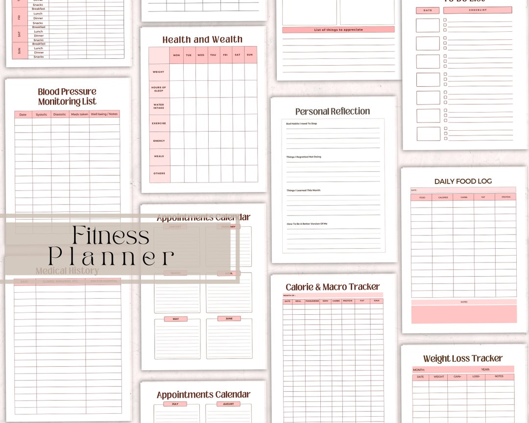 Daily Fitness Planner Bundle, Workout Tracker, Meal Planner, Gym ...