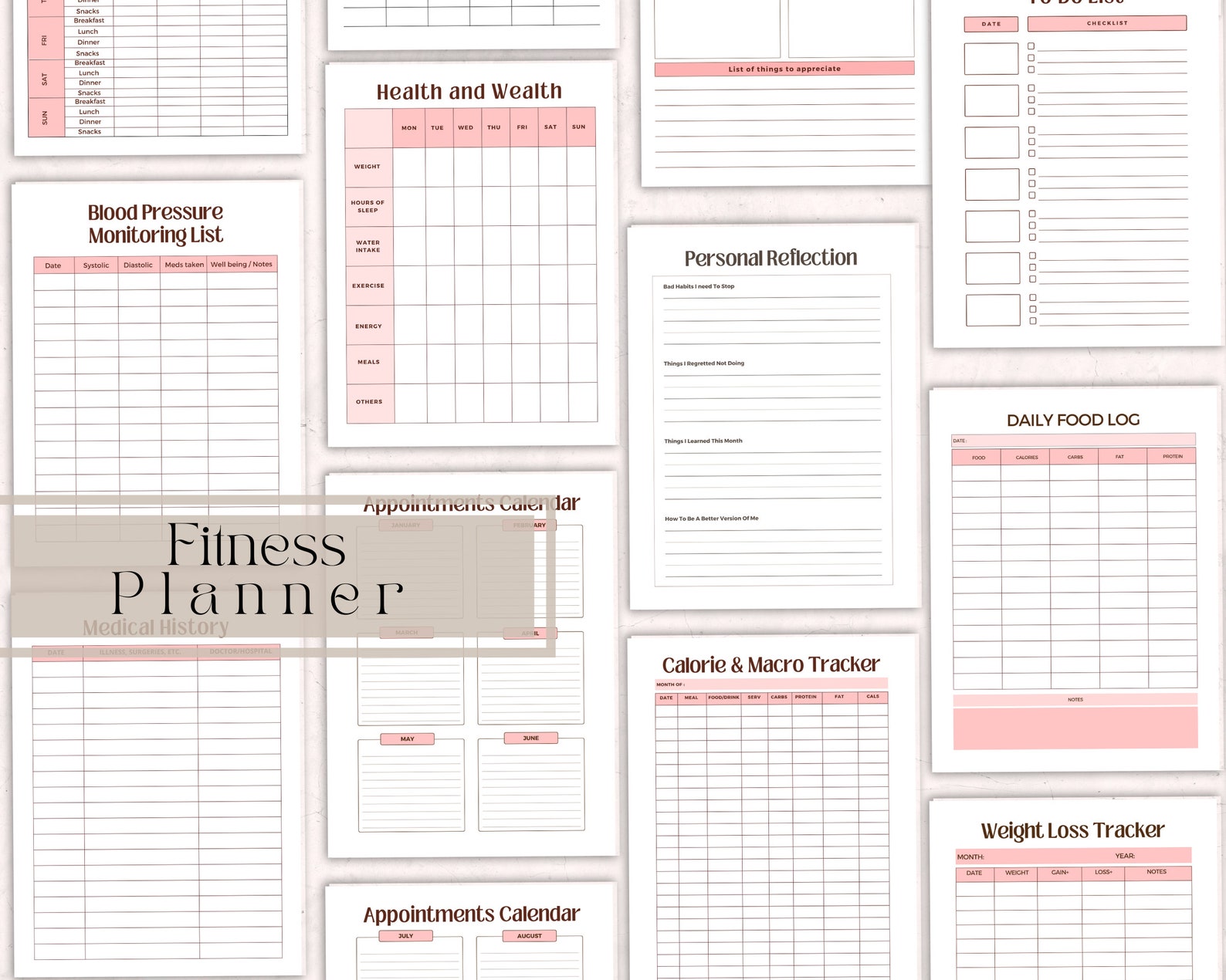 Daily Fitness Planner Bundle, Workout Tracker, Meal Planner, Gym ...