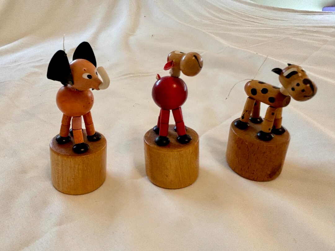 Set of 3 Vintage Italian Push Button Collapsible Wooden Toys - Etsy