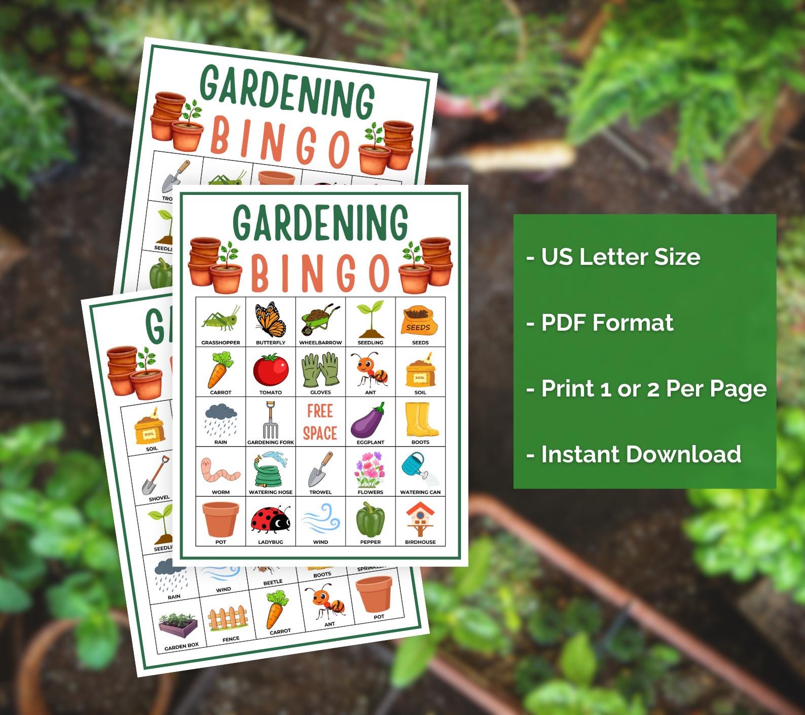 30 Gardening Bingo Cards, Gardening Bingo Printable, Garden Activity ...