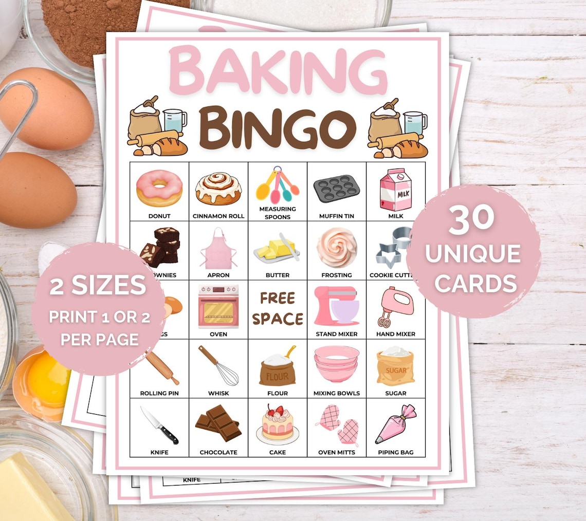 30 Baking Bingo Cards, Baking Bingo Printable, Kitchen Party Game ...