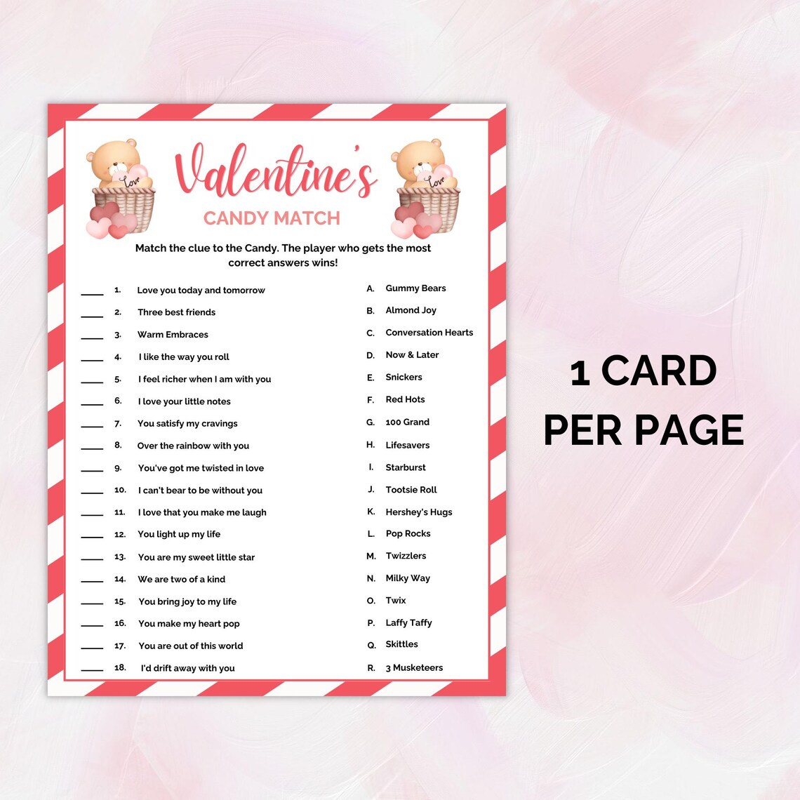 Valentine’s Day Candy Match, Candy Match Game, Valentine's Party Games ...
