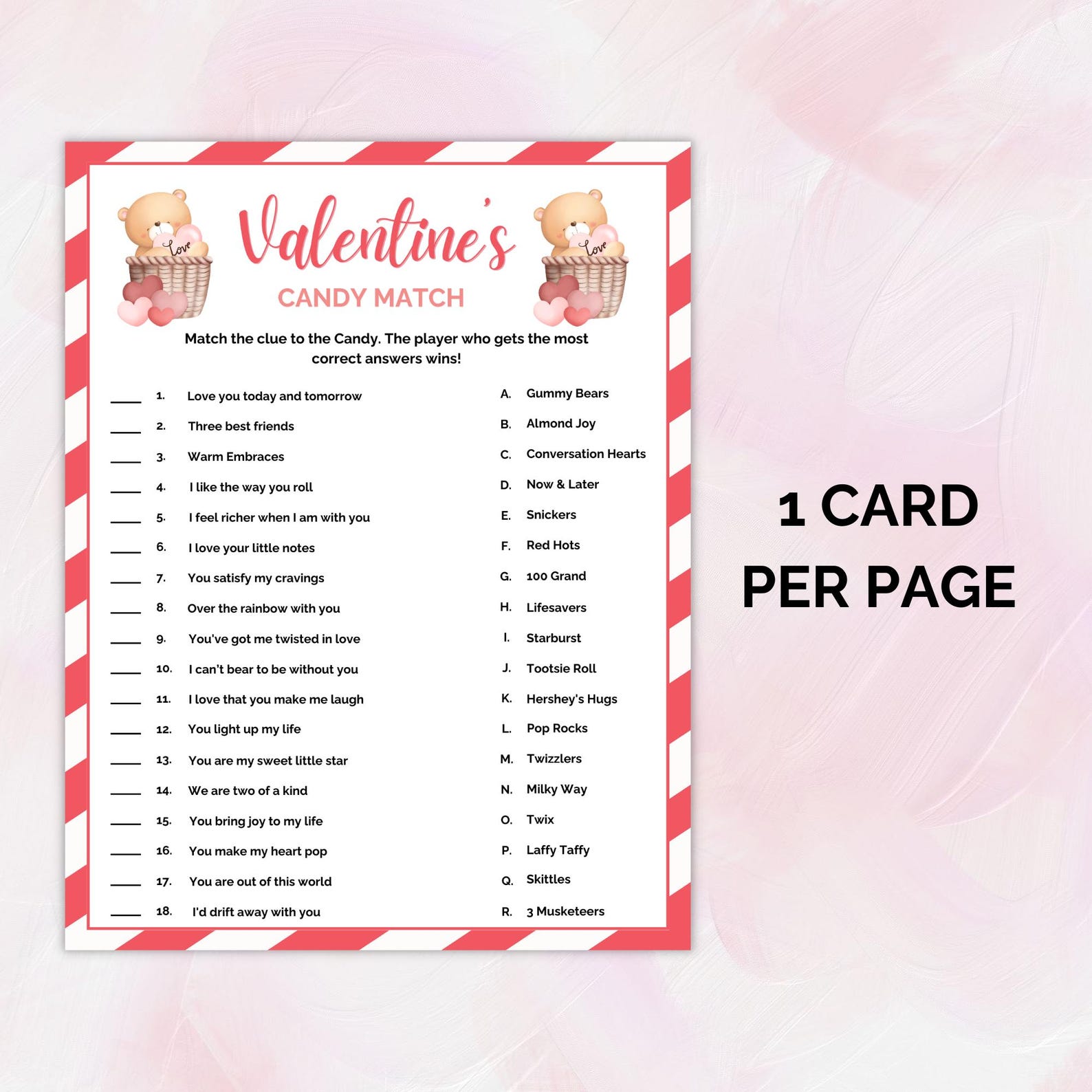 Valentine’s Day Candy Match, Candy Match Game, Valentine's Party Games ...