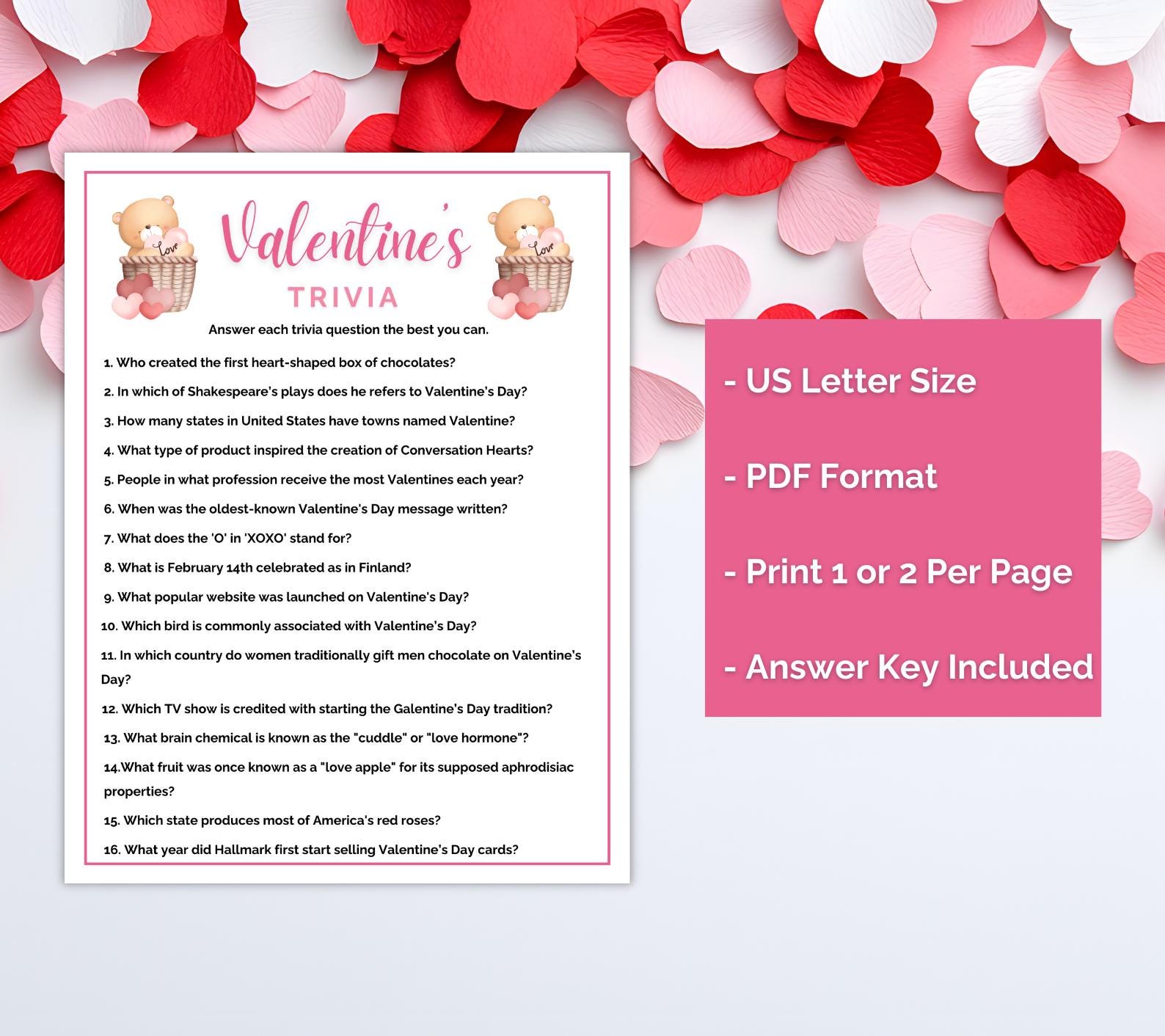 Valentine's Day Trivia Game, Valentine Day Game, Valentines Activity ...