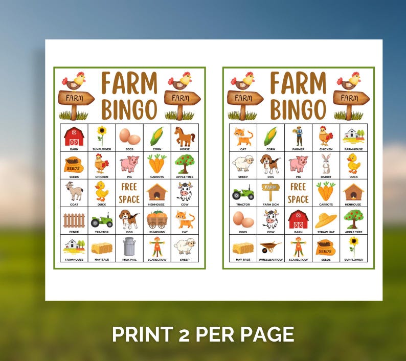 40 Farm Bingo Cards, Farm Bingo Printable Game, Farm Party Game ...