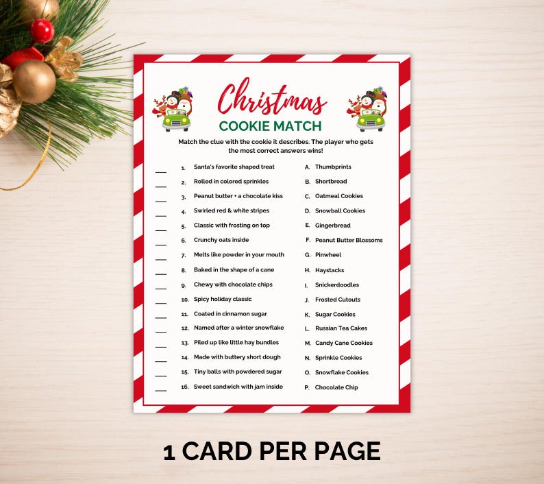 Christmas Cookie Match, Family Game, Printable Christmas Game ...