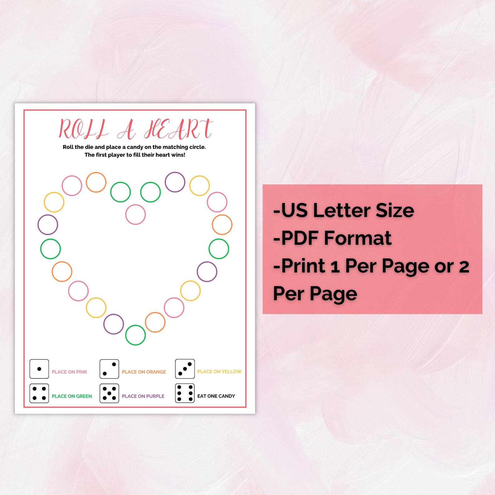 Valentines Roll a Heart Game, Valentine Day Game, Valentines Activity ...