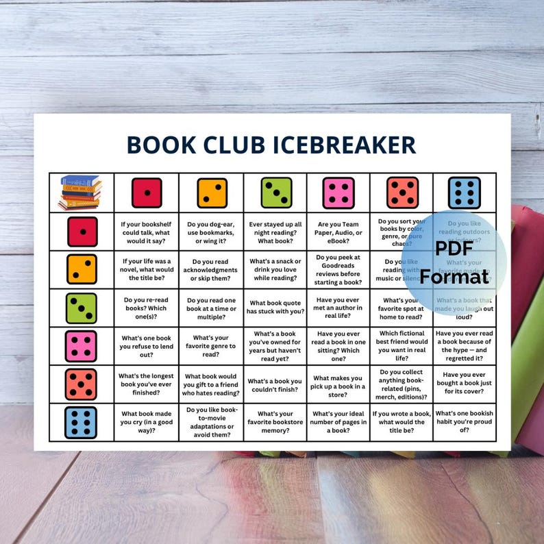 Book Club Icebreaker Dice Game, Book Club Game, Book Club Icebreaker ...
