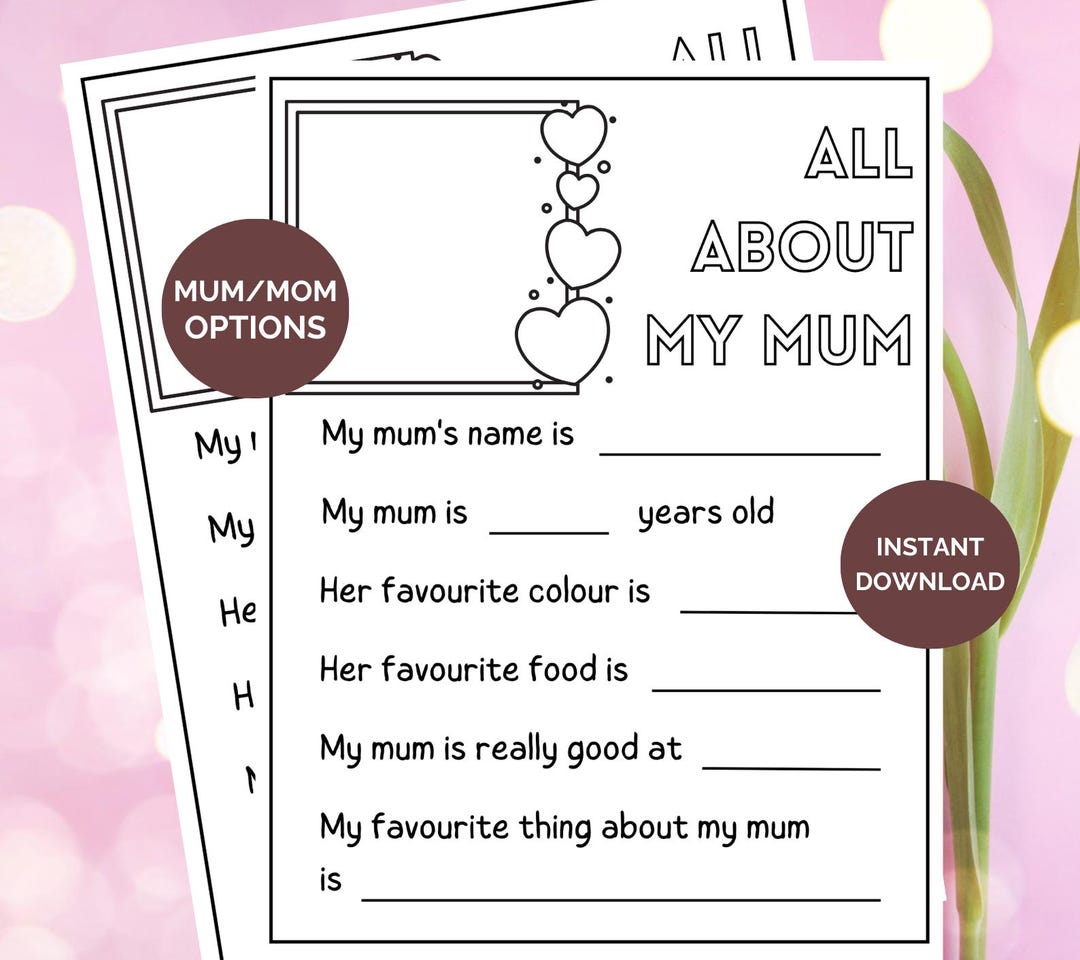 All About My Mom Fill in the Blanks Questionnaire, Mother's Day ...
