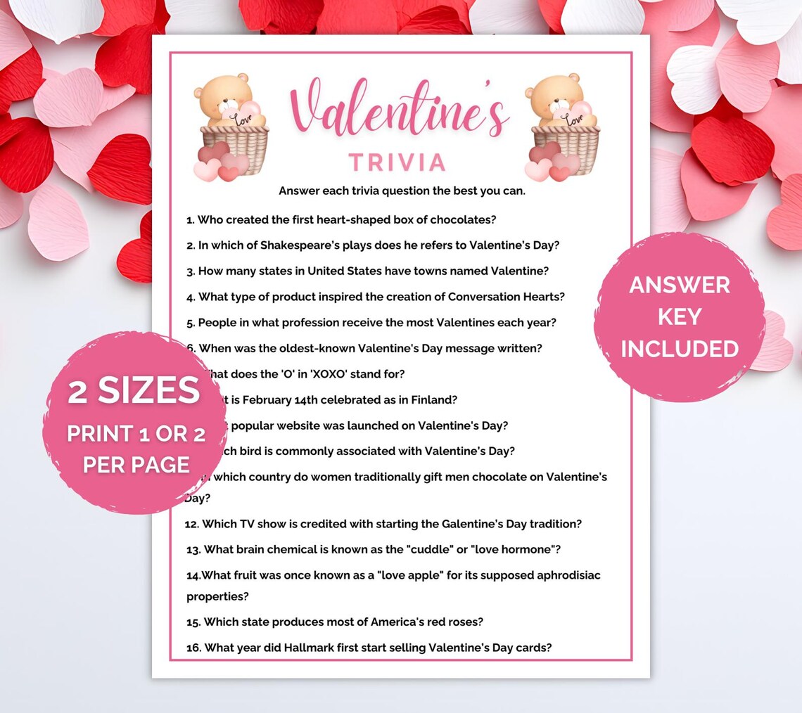 Valentine's Day Trivia Game, Valentine Day Game, Valentines Activity ...