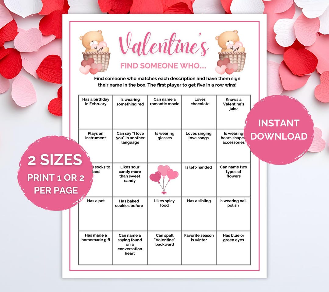 Valentines Find Someone Who Game, Valentines Day Game, Valentines Party ...