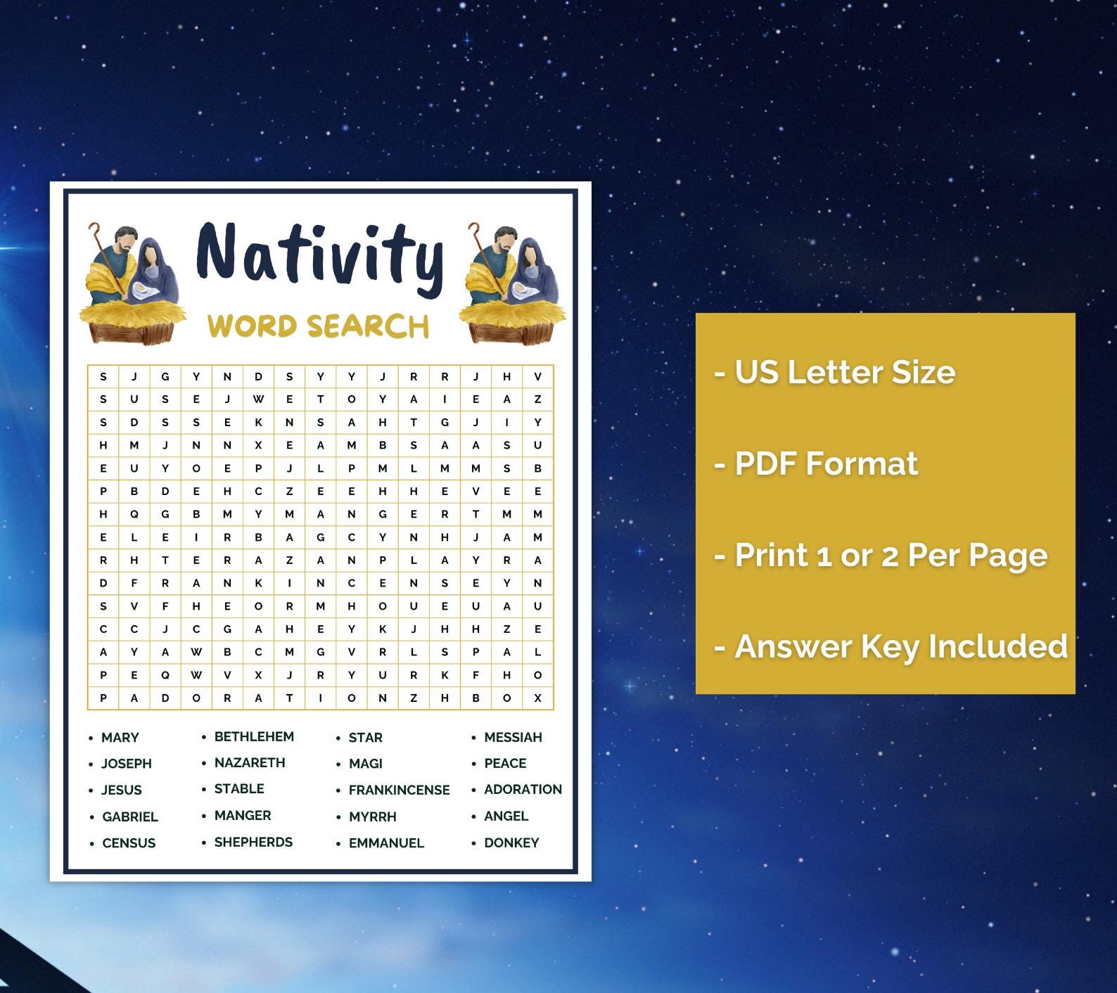 Nativity Word Search, Fun Nativity Game, Printable Nativity Game ...
