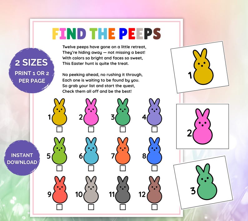 Peeps Easter Scavenger Hunt, Printable Peeps Easter Hunt, Easter Hunt ...