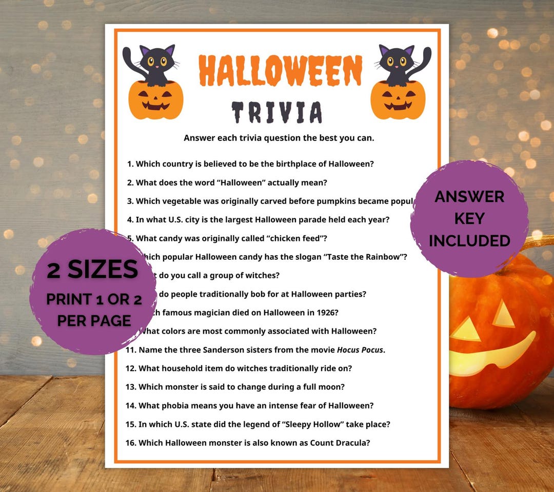 Halloween Trivia, Family Game, Printable Halloween Game, Halloween ...