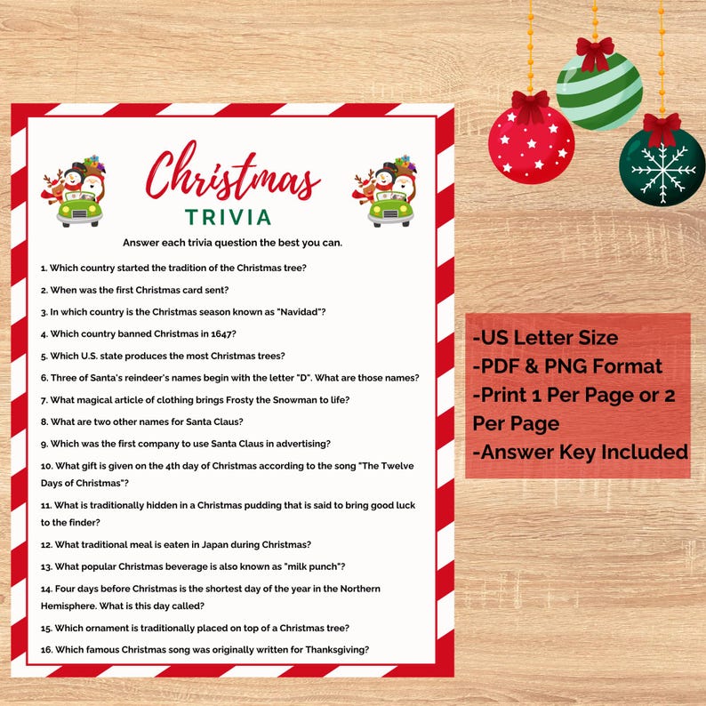 Christmas Trivia, Family Game, Printable Christmas Game, Christmas ...