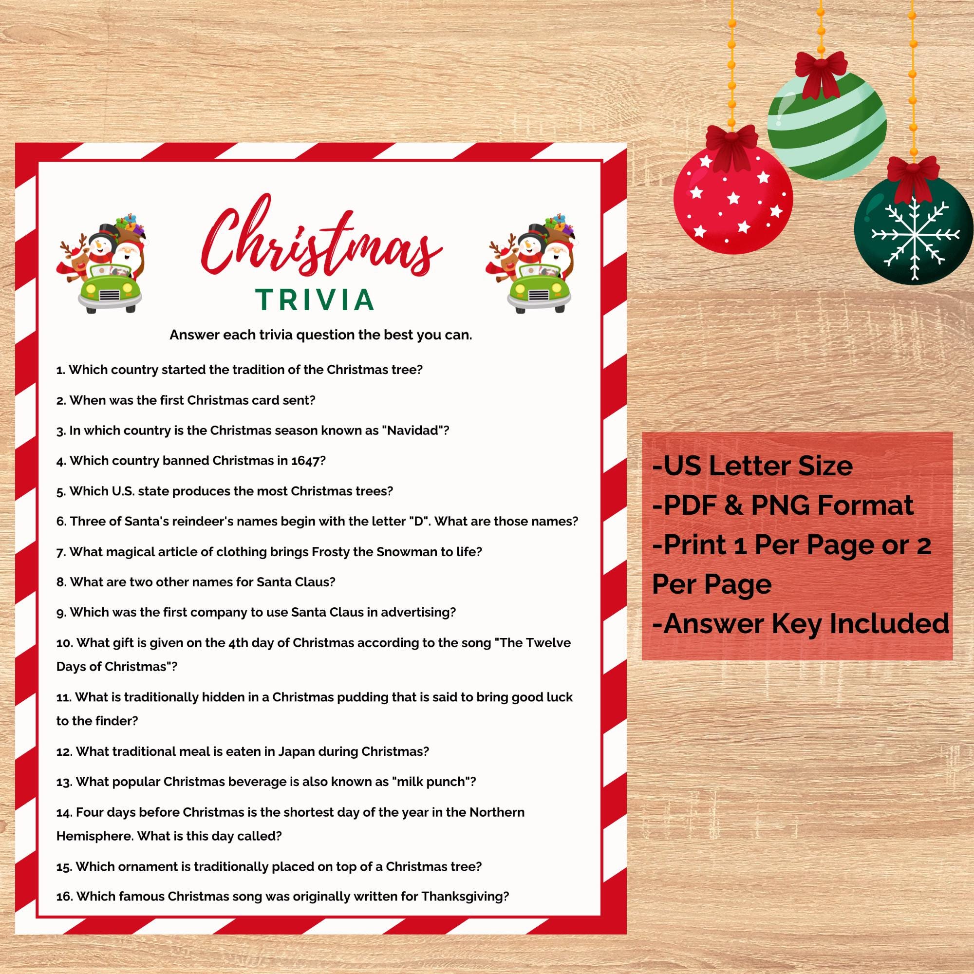 Christmas Trivia, Family Game, Printable Christmas Game, Christmas ...