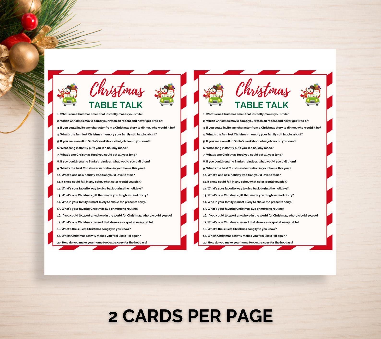 Christmas Table Talk, Family Game, Printable Xmas Game, Holiday ...