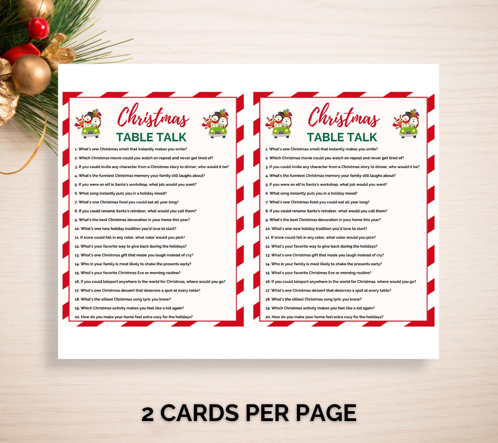 Christmas Table Talk, Family Game, Printable Xmas Game, Holiday ...