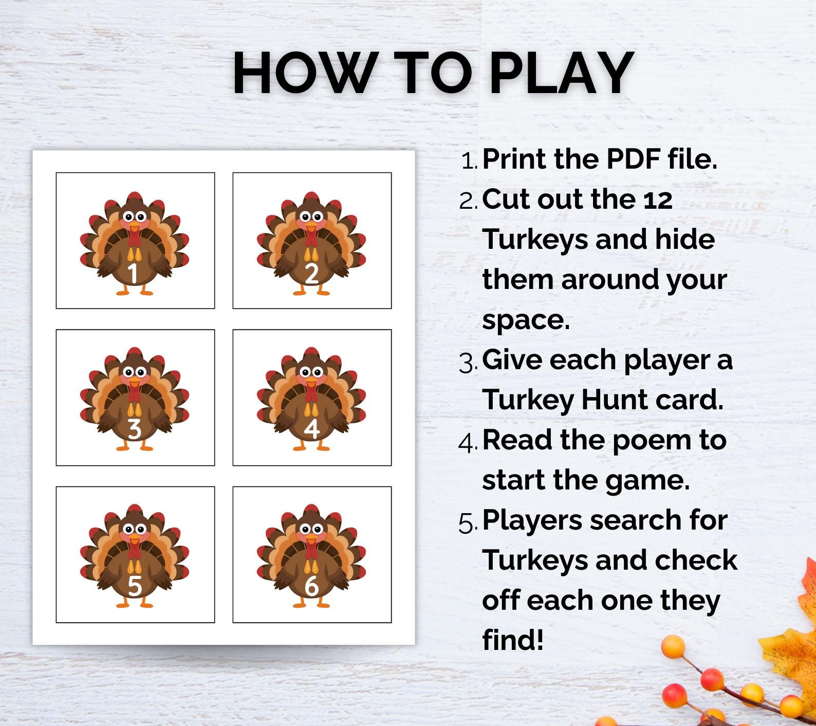 Thanksgiving Turkey Hunt Game, Thanksgiving Scavenger Hunt, Printable ...