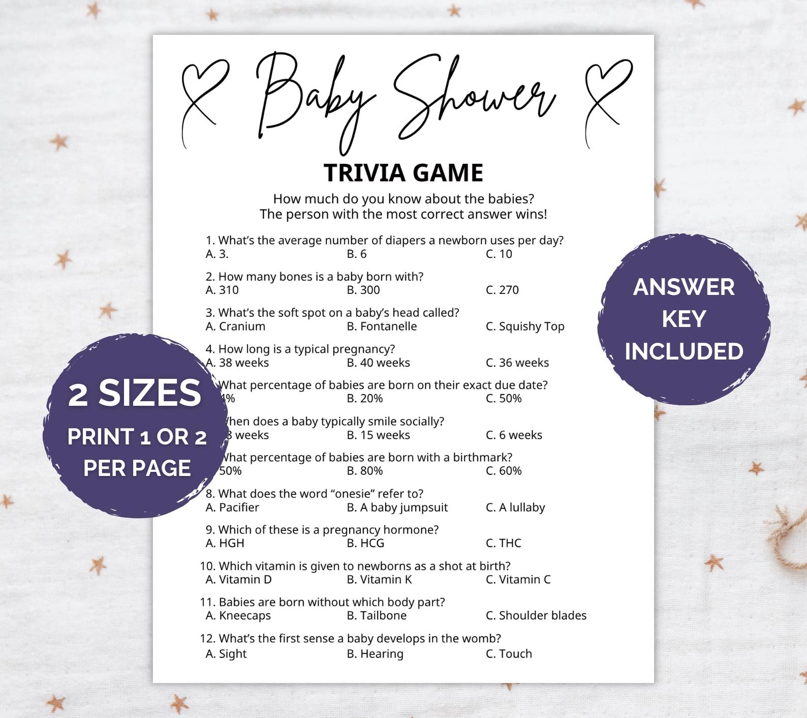 Baby Shower Trivia Game Printable, Baby Trivia Game, Baby Shower Trivia ...