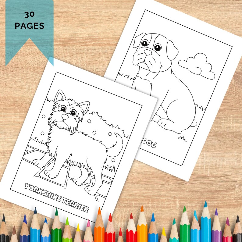 Dog Coloring Pages 30 Cute Designs Dog Coloring Book for Kids & Adults ...