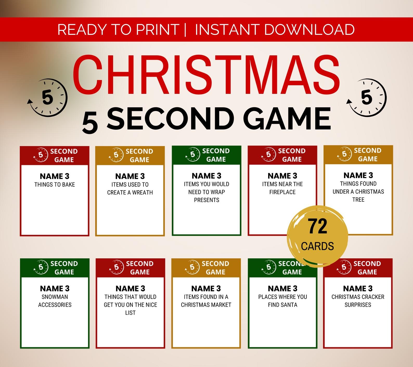 Christmas 5 Second Game, Christmas Party Game, Printable Christmas Game ...