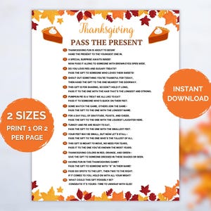 Thanksgiving Pass the Present, Thanksgiving Party Game, Thanksgiving ...