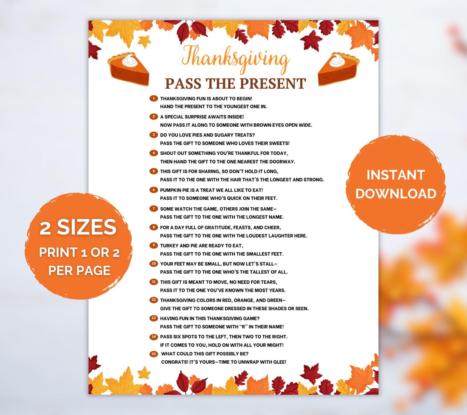 Thanksgiving Pass the Present, Thanksgiving Party Game, Thanksgiving ...
