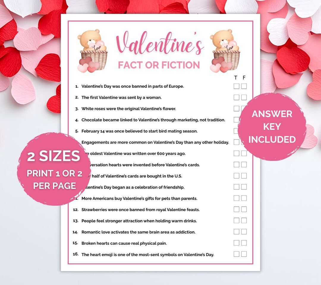 Valentine's Day Fact or Fiction Game, Valentine Day Game, Valentines ...