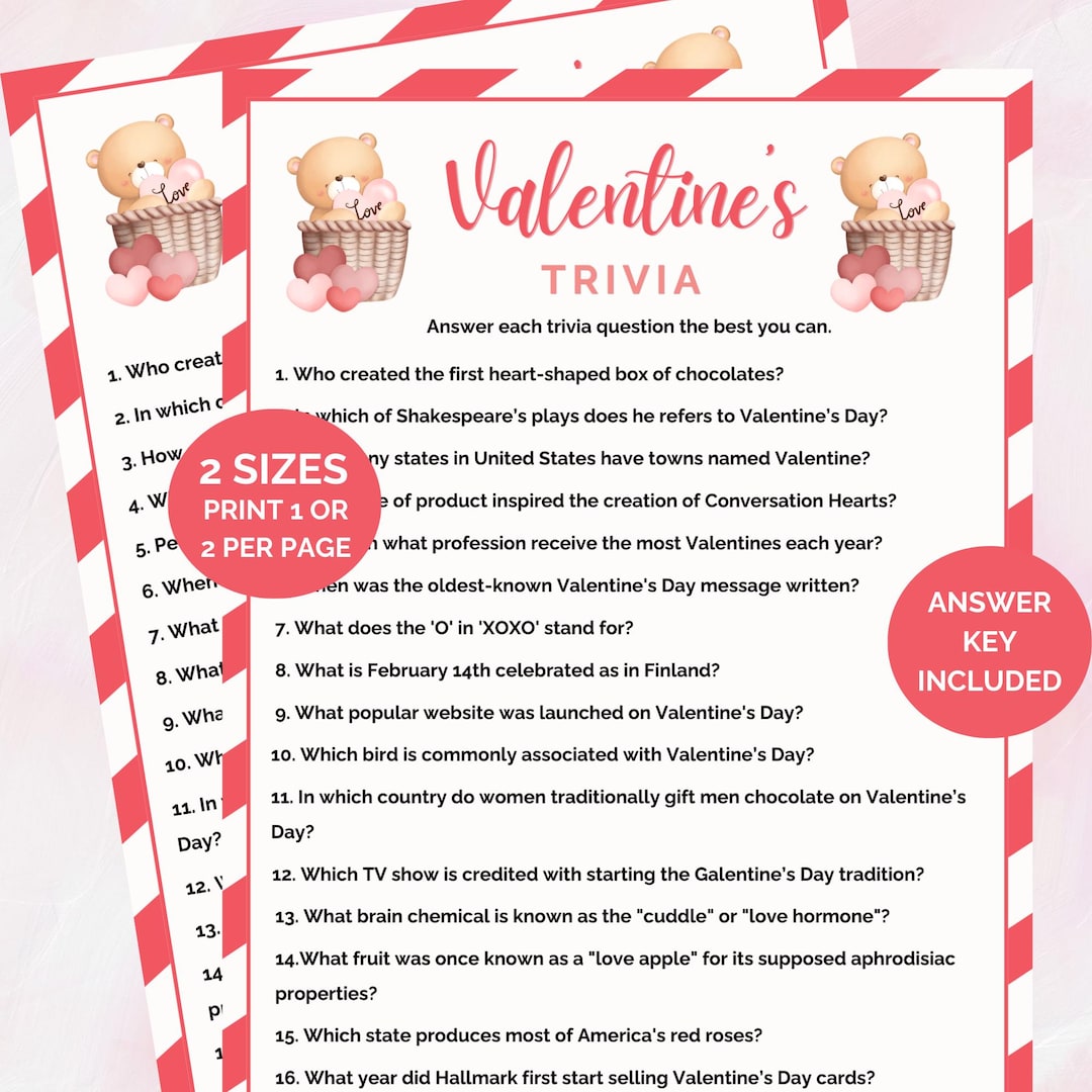 Valentine's Day Trivia Game, Valentine Day Game, Valentines Activity ...
