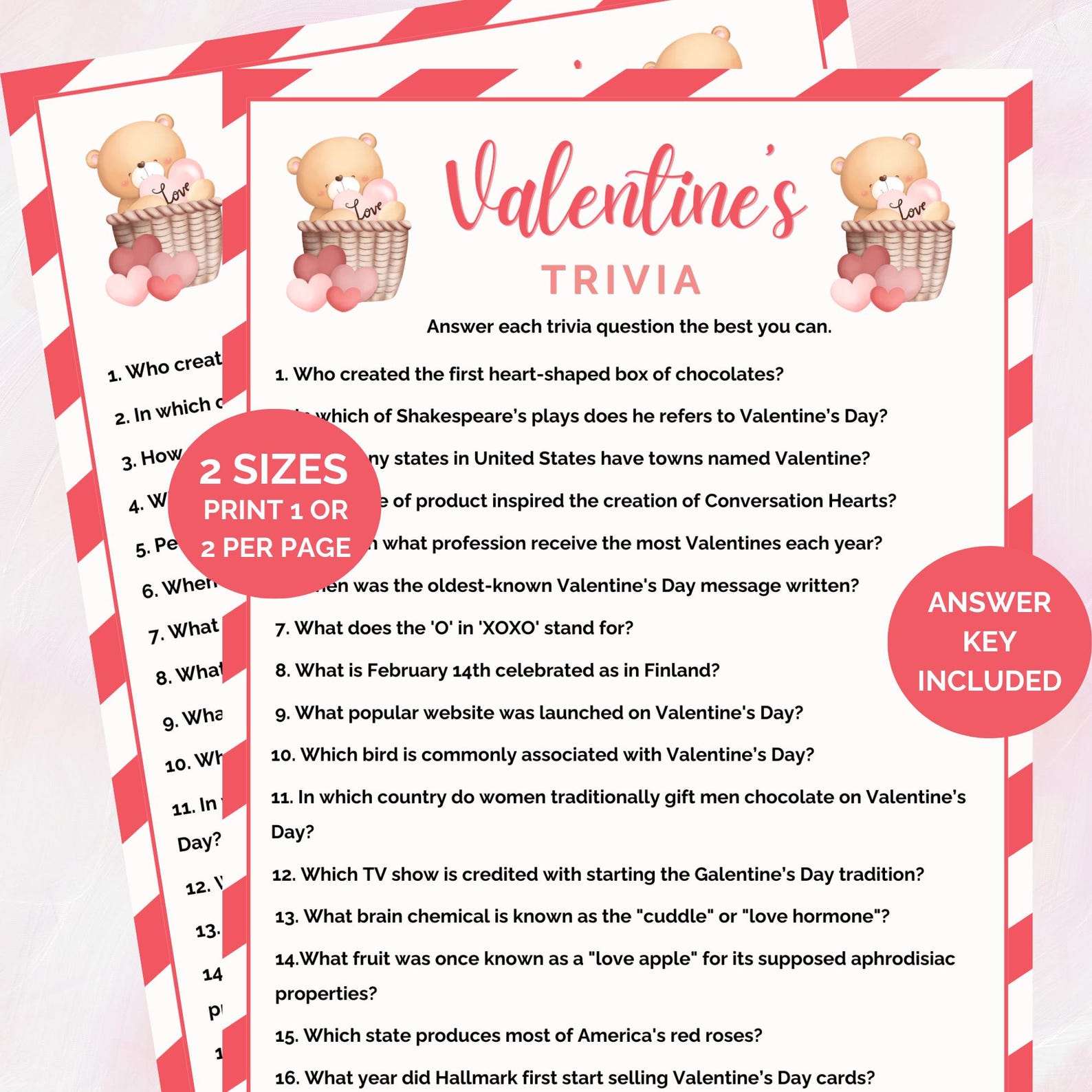 Valentine's Day Trivia Game, Valentine Day Game, Valentines Activity ...